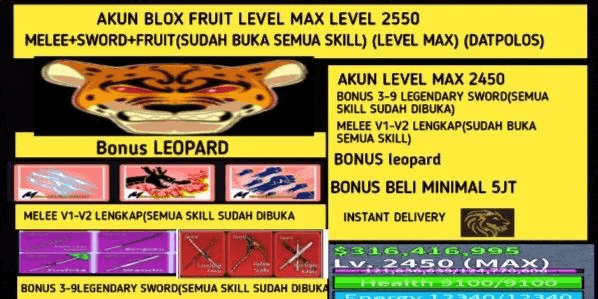 Buy Account Akun Blox Fruit Leopard (LevelMax) (DatPol) Blox Fruits Roblox 2564055 | itemku