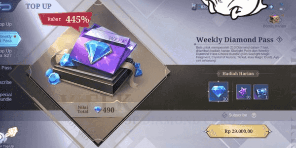 Buy Top Up Weekly Diamond Pass Mobile Legends 2198329 | itemku Malaysia