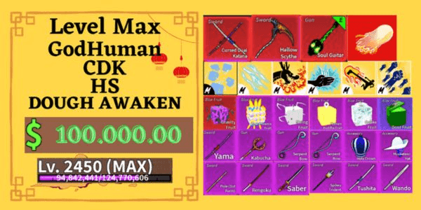 Buy Account Level MAX + GODHUMAN + 100M BELI + CDK + HS + SOUL +DOUGH ...