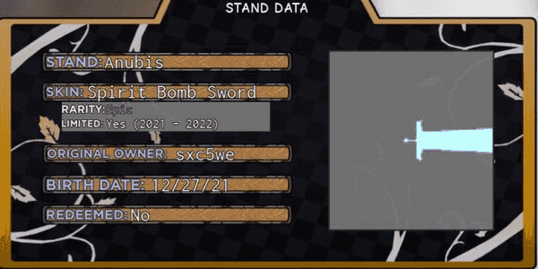 Beli Item Spirit bomb sword anubis skin | your bizzare adventure ( YBA ...