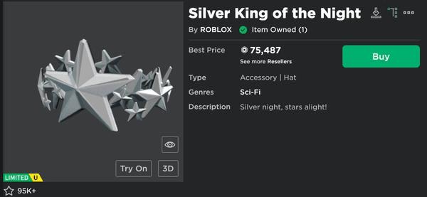Buy Item Silver King of the Night [SKOTN] RBL Limited Item RBL 1183617 ...
