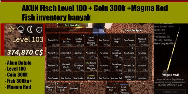 Beli Akun Akun Fishc Level 100 + Coin 300K + Magma Rod + Fish Inventory ...