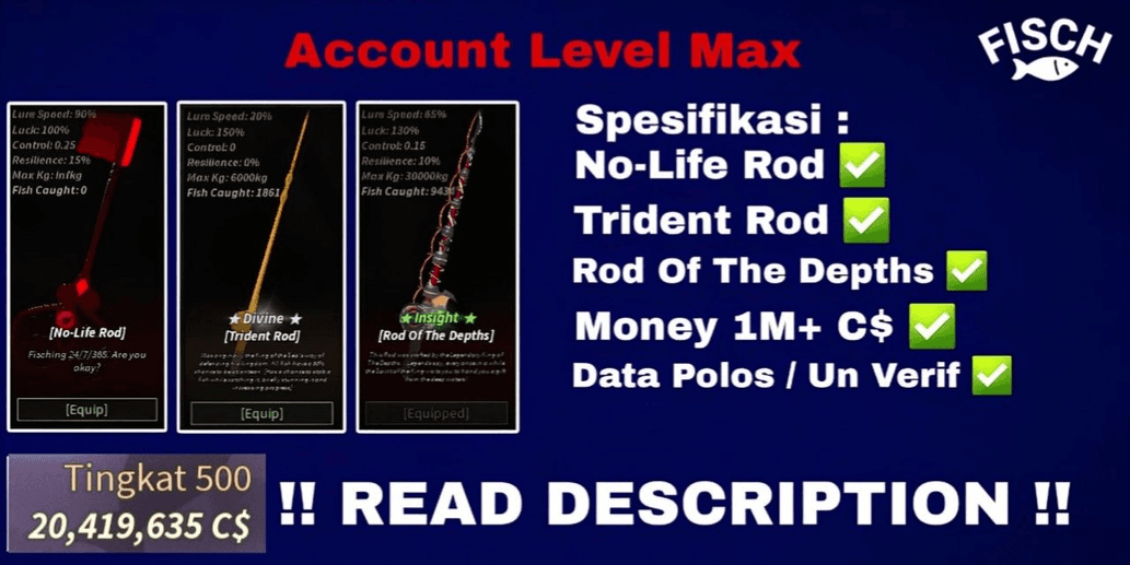 Buy Account Level 500max Account | No-Life Rod | Money 19M+ (Unverified ...