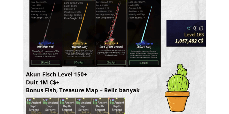 Beli Akun [FISCH] Akun > Level: 150+ | C$ Money: 1M+ | Spek Lengkap ...