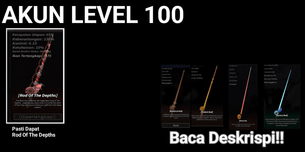 Buy Account Fisch Account Level 100 (Rod Of The Depths) (Not Verified ...