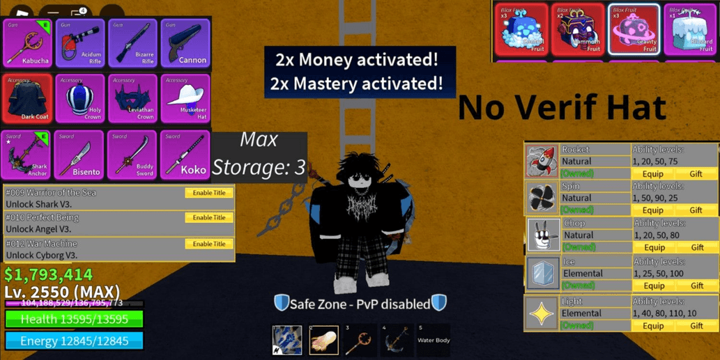 Buy Account Akun 5 Perm Light Ice Chop dll, & 2 Gamepass Blox Fruits ...