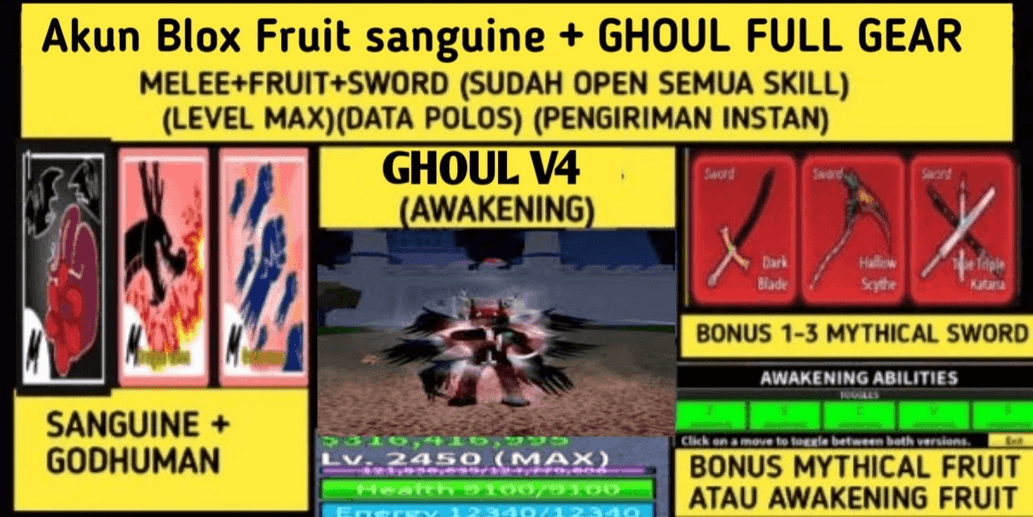 Buy Account Blox Fruit Sanguine + Ghoul V4 Full Gear T10 (DATAPOLOS ...