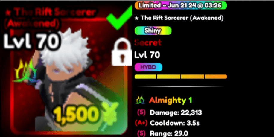 Buy Unit Secret Shiny The Rift Sorcerer (Awakened) | Gojo | Almighty ...