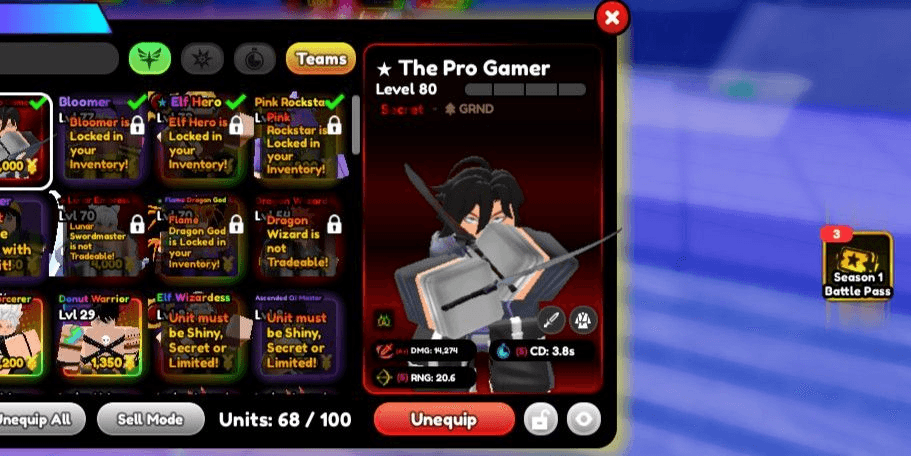 Beli Unit The Pro Gamer SJW Almighty Godly Stat - Anime Defenders Anime ...