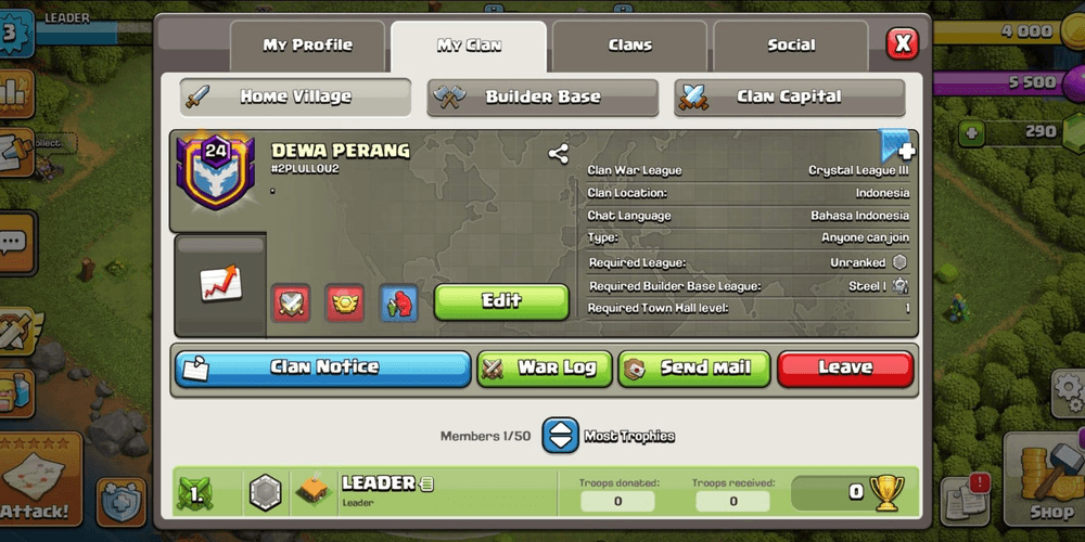 Beli Clan CLAN LVL 24 | DEWA PERANG | CH 10 MAX | CRYSTAL III Clash of ...