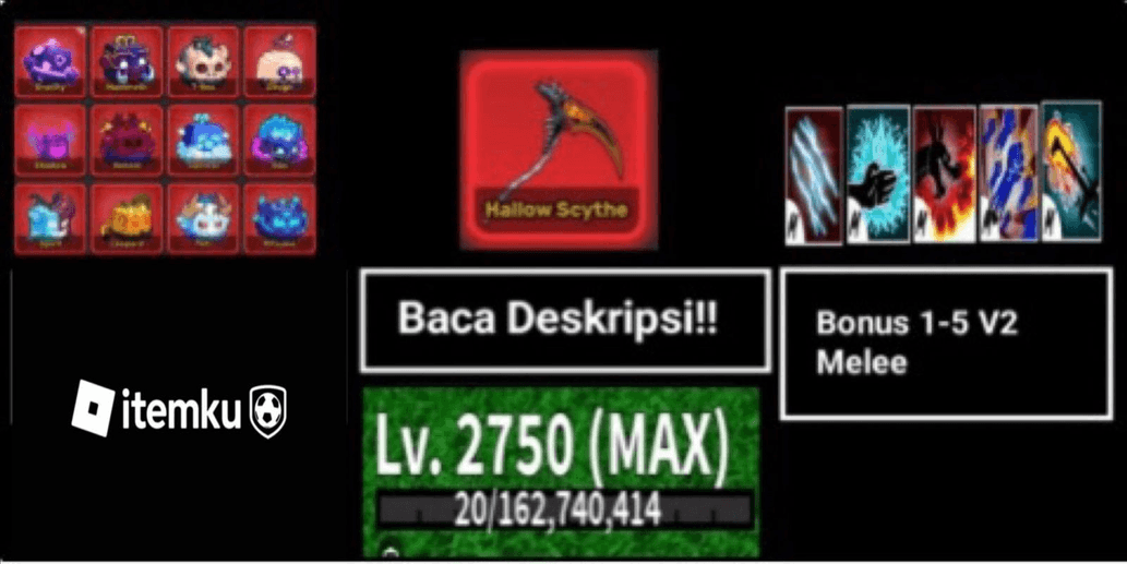 Buy Account Akun Blox Fruit GODHUMAN + Hallow Scythe [Level Max] Blox ...