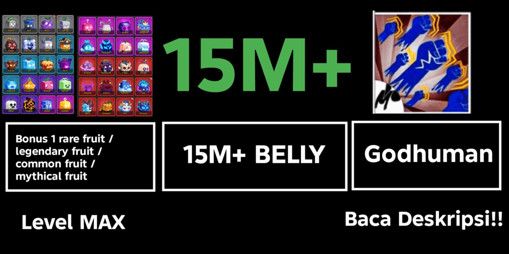 Buy Account Max Level Account 15M+ BELLY + GODHUMAN + Bonus Fruit In ...