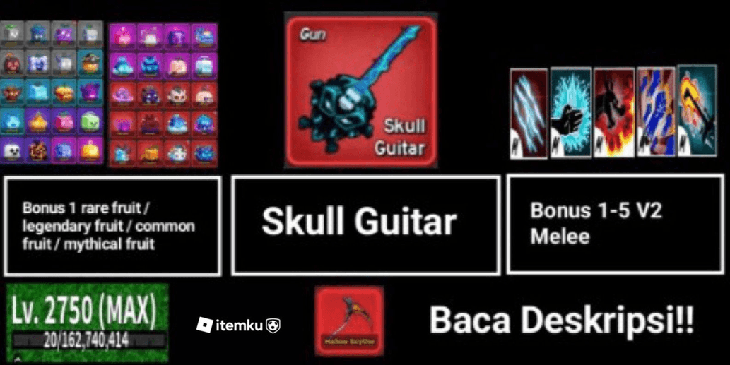 Buy Account Akun Blox Fruit GODHUMAN + Hallow Scythe + Skull Guitar ...