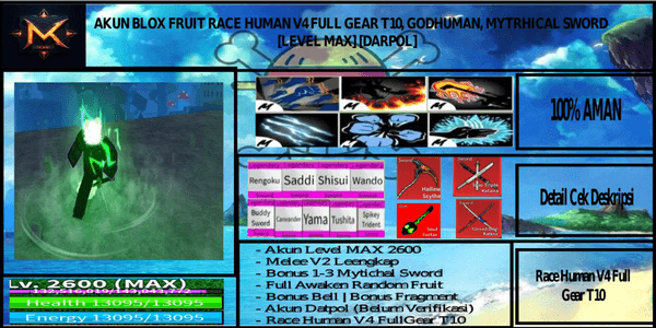 Beli Akun Akun Blox Fruit Race Mink V4 (Awakening) [Level MAX][Melee+Fruit+Sword All Skills ...