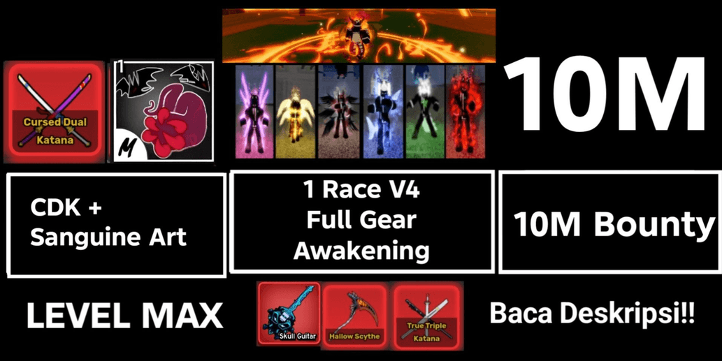 Buy Account Akun [10M Bounty + CDK + Sanguine Art + 1 Race V4 Full Gear ...