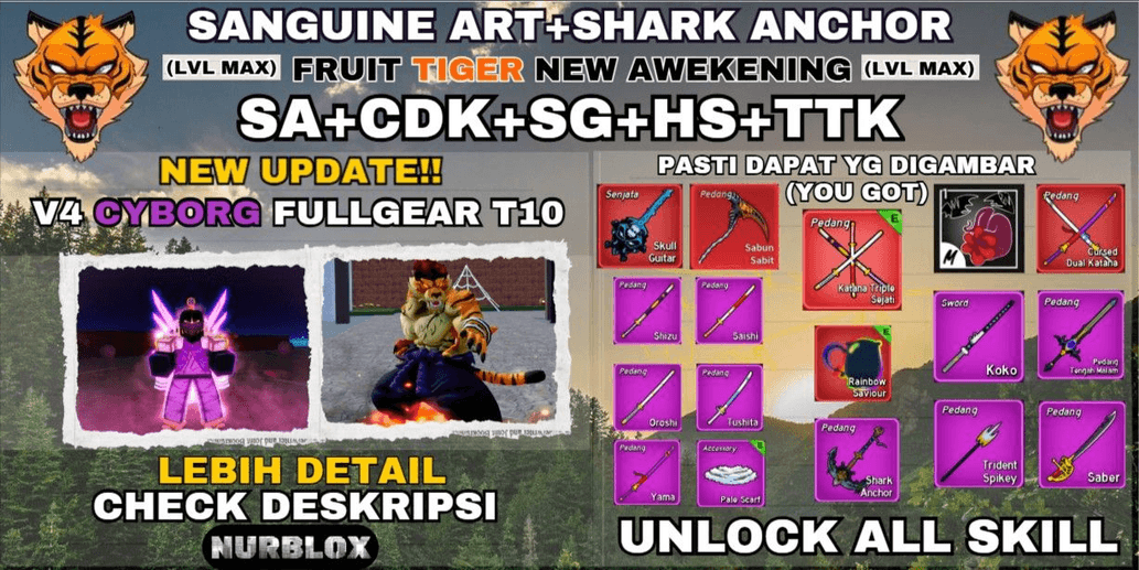 Buy Account Blox Fruit Account V4 CYBORG FULLGEART10 (Awakening ...