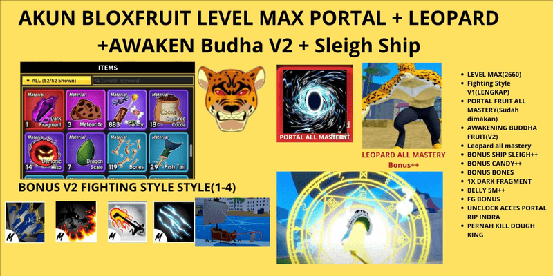 Buy Account AKUN BLOX FRUIT LEVEL(MAX) PORTAL ALLMASTERY+LEOPARD+BUDDHA ...