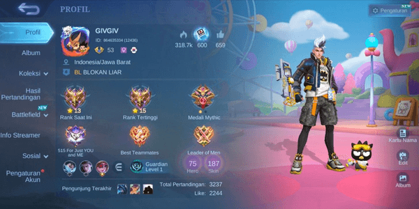 Buy Account CHEAP ML ACCOUNT MAX EMBLEM SANRIO SKIN CLAUDE, FLORYN ...