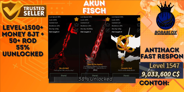 Buy Account Akun/Account Fisch DEWA level 1500+ ROD 50+ -Rod Of The ...