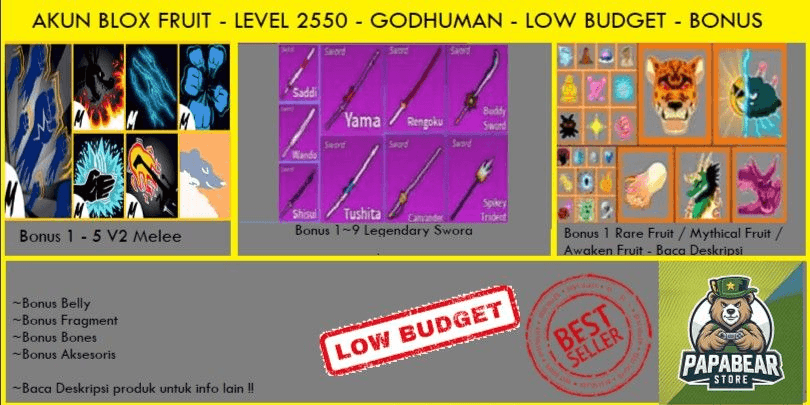 Beli Akun Akun Blox Fruit Level 2550 Low Budget Bonus Blox Fruits