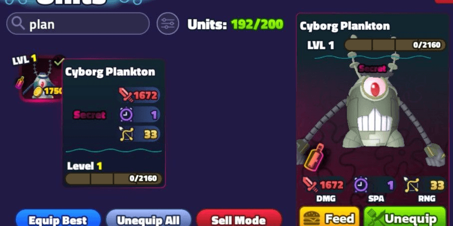 Buy Item Cyborg Plankton Secret Formula | Spongebob Tower Defense RBL 3253214 | itemku