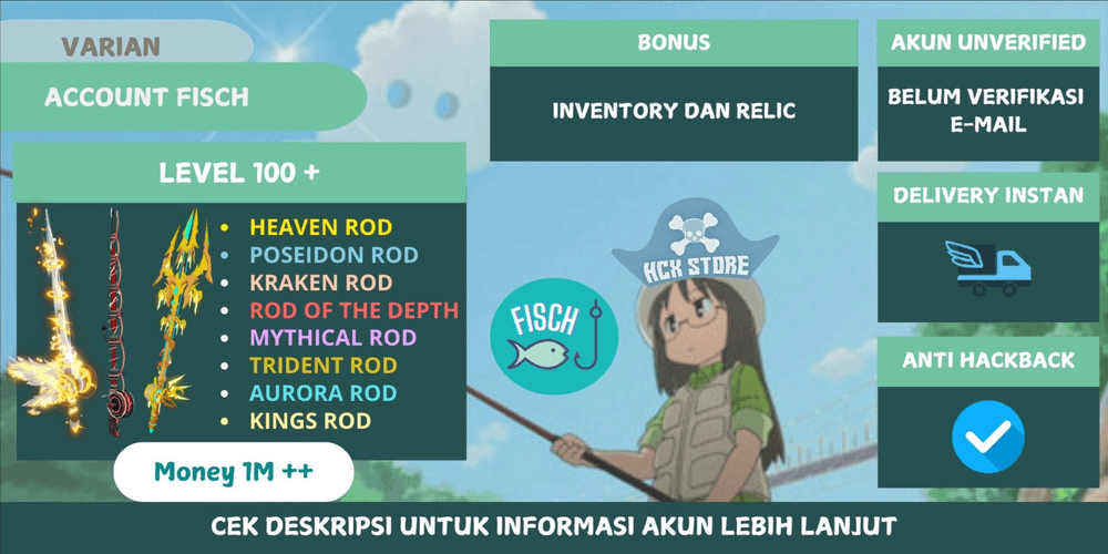 Buy Account AKUN FISCH Level 100+, HEAVEN ROD, POSEIDON ROD, ROD OF THE ...