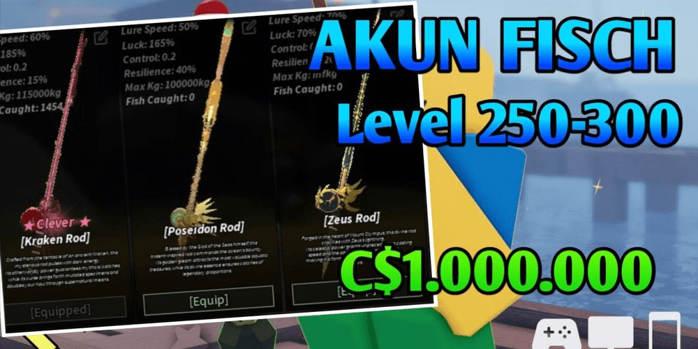 Beli Akun akun fisch level 250-300 [BONUS KRAKEN,POSEIDON,DAN ZEUS ROD ...