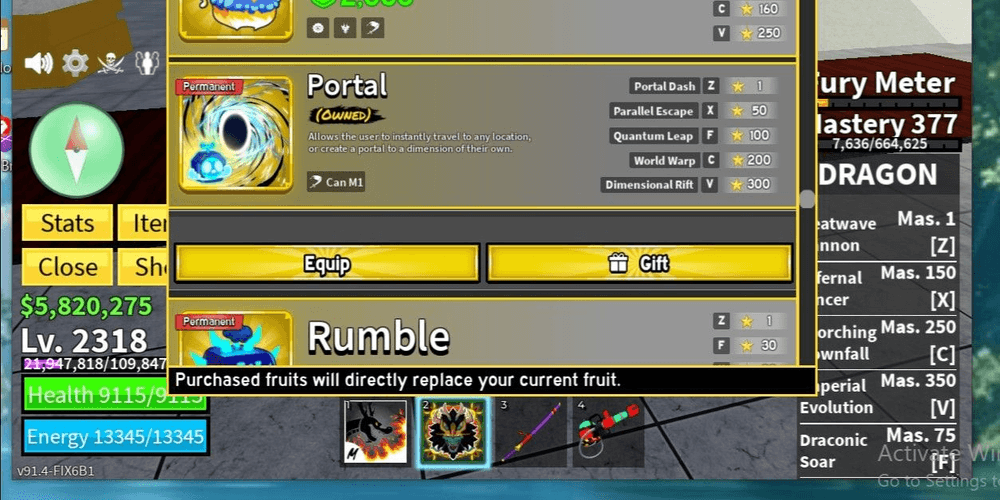 Buy Account Akun Blox Fruits Permanent Dragon + Permanent Portal ...
