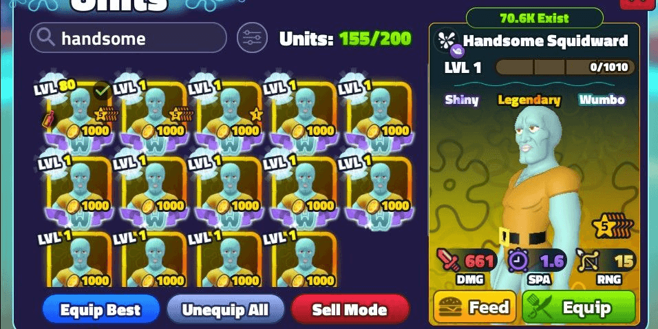 Buy Item SHINY WUMBO HANDSOME SQUIDWARD FULL 5 STAR | Spongebob Tower ...