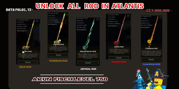 Buy Account AKUN LEVEL 750 UNLOCK ALL ROD IN ATLANTIS, ROD OF THE ...