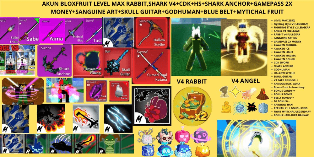 Buy Account AKUN BLOXFRUIT LEVEL MAX RABBIT,SHARK V4+CDK+HS+SHARK ...