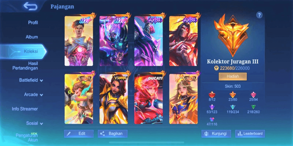 Beli Akun Akun Mlbb Skin 503 | 8 Legend | 9 Collector | 2 Ducati | 2 Aspirants | 2 Abyss | 3 ...