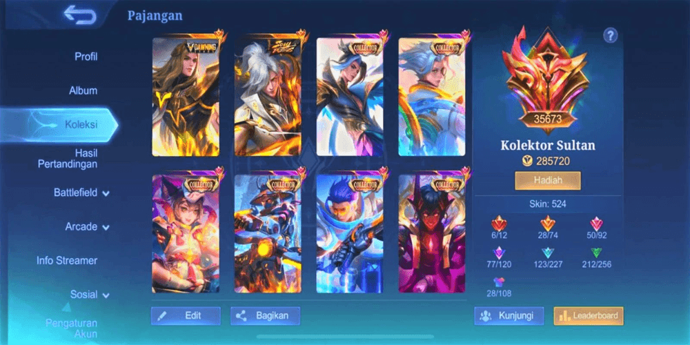Beli Akun Akun Mlbb Skin 524 | 6 Legend | 16 Collector | 4 Aspirants ...