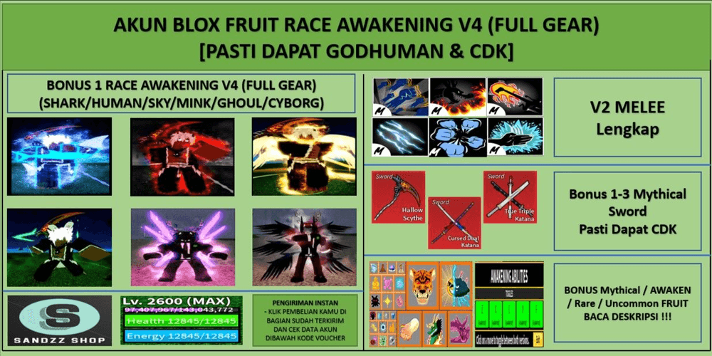 Beli Akun AKUN BLOX FRUIT RACE AWAKENING V4 T10 (FULL GEAR) [LEVEL MAX ...