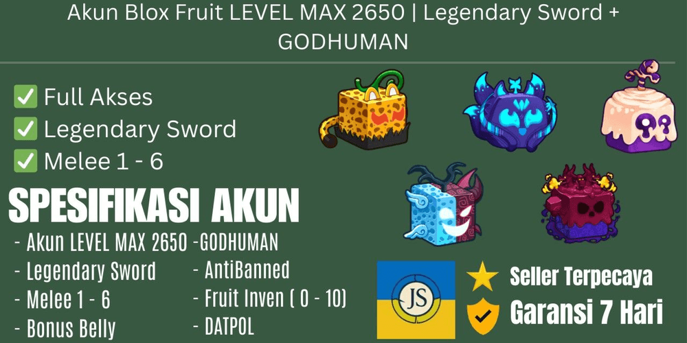 Beli Akun Akun Blox Fruit LEVEL MAX 2650! Bonus FRUIT + LEGENDARY SWORD + GODHUMAN Blox Fruits ...