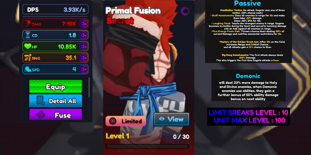 Beli Item Primal Fusion | Perfect Stats + Max Limit Break - Anime ...