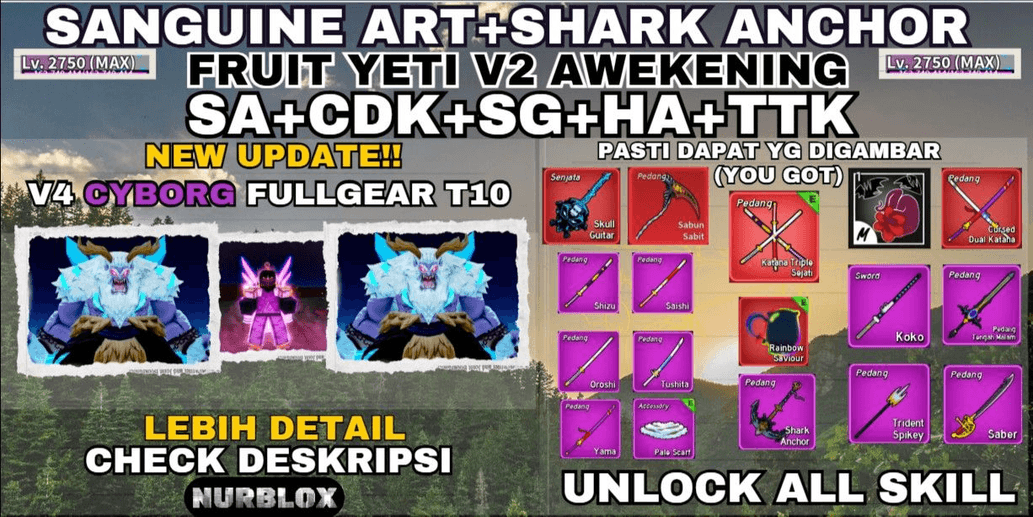 Beli Akun Akun Blox Fruit V4 CYBORG FULLGEART10 (Awekening) - FRUIT ...