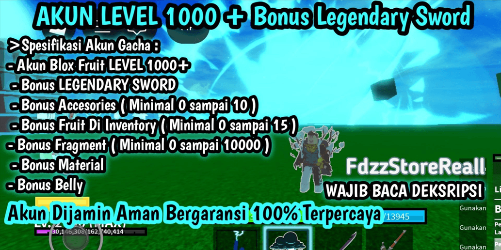 Buy Account Account Level 1000 + Bonus Legendary Sword Blox Fruit Blox ...