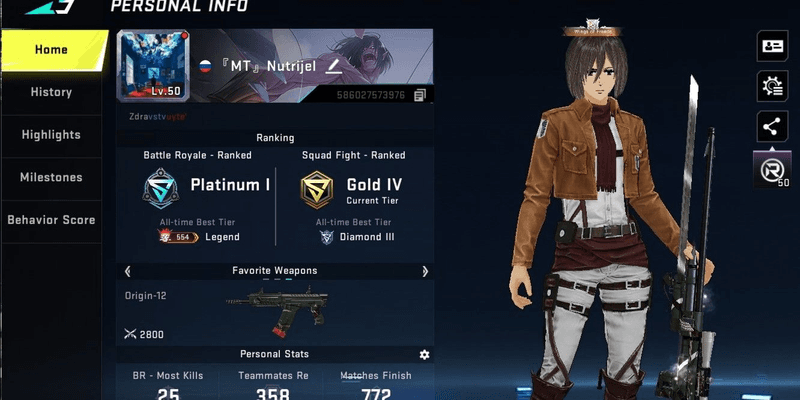 Beli Akun AKUN BLOODSTRIKE AOT EDITION - ASIA [ Run - Mikasa & M700 ...