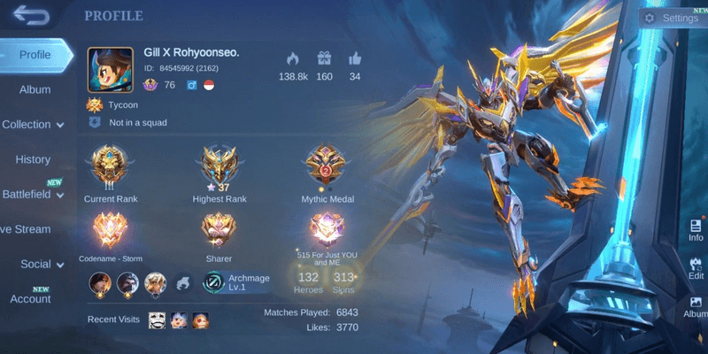 Beli Akun MLBB | Gill X Rohyoonseo | LV 76 | SABER LEGEND | COLLECTOR ...